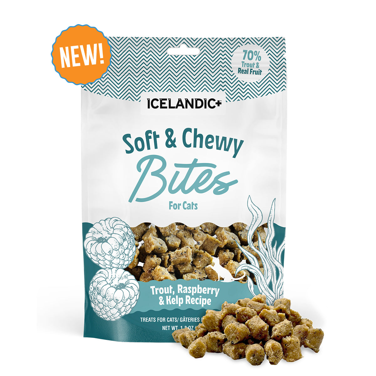 Trout, Raspberry & Kelp Recipe Soft & Chewy Bites for Cats – Icelandic+